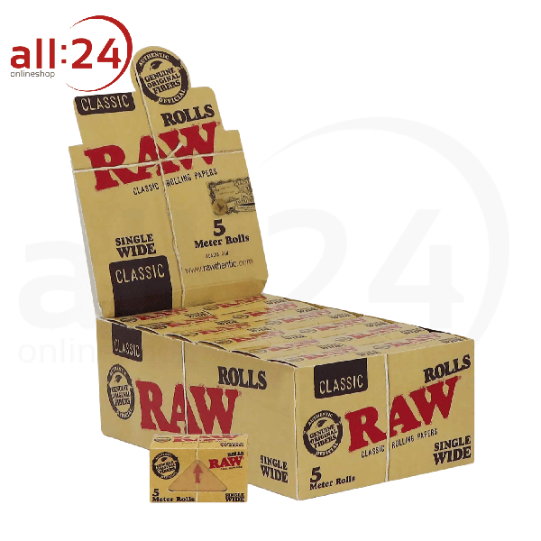 BOX RAW Classic Single Wide Rolling Paper 24 Stück á 5 Meter | All24